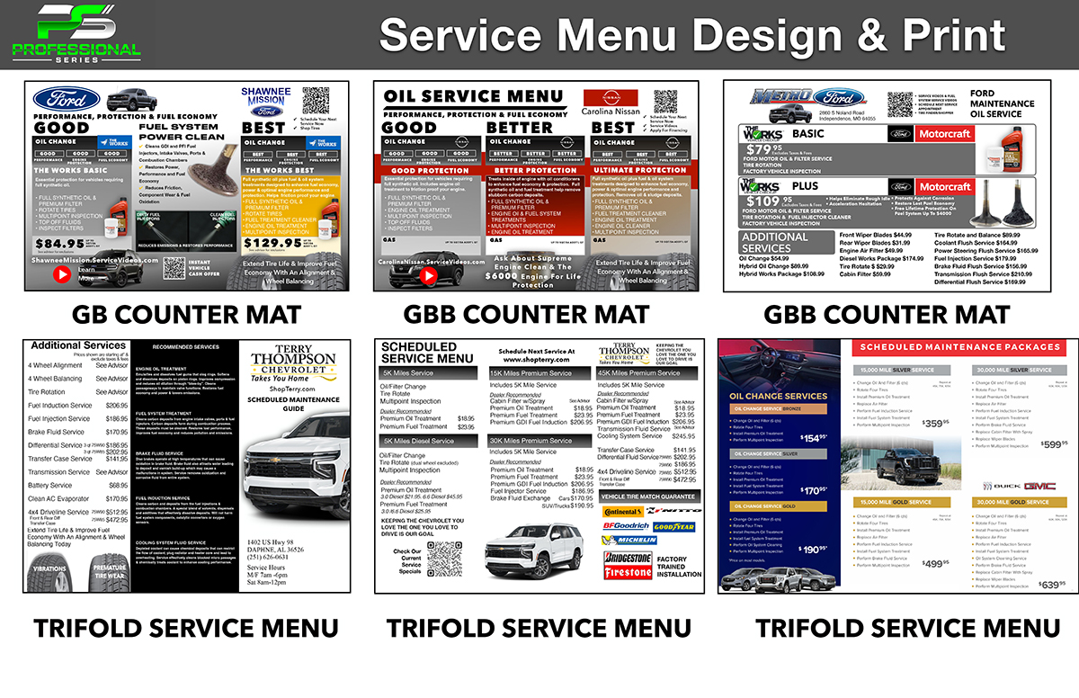Service Menus – Professional Series Auto Performance Products